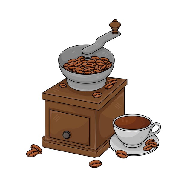 Vintage Coffee Grinder and Freshly Brewed Cup | Jiffy Designs