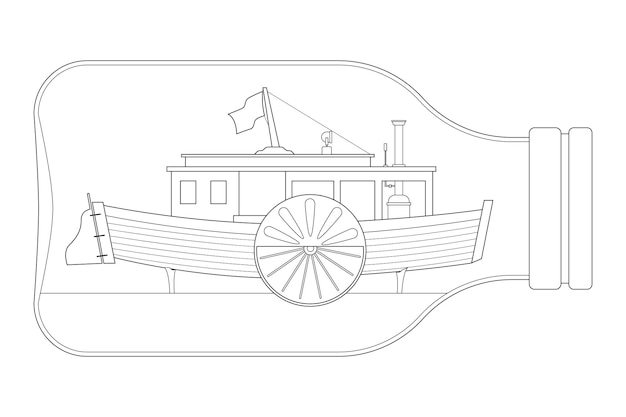 Vintage Riverboat Silhouette with Paddle Wheel and Flags | Jiffy Designs