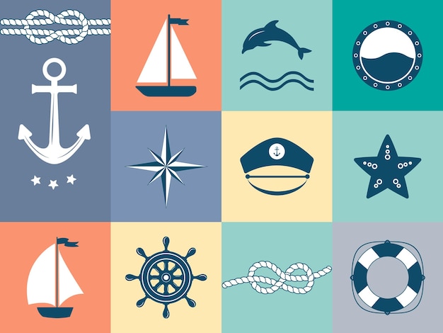 Nautical Themed Icon Set with Sailboats, Anchors, and Knots | Jiffy Designs