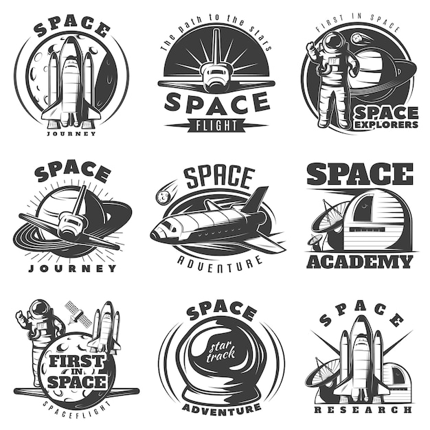 Diverse Space-Themed Emblem Collection with Iconic Imagery | Jiffy Designs