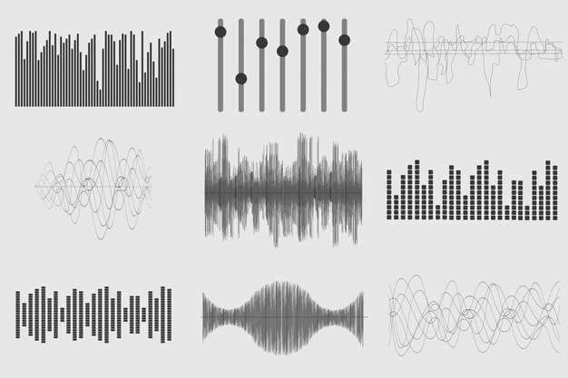 Monochrome Waveform Graphics Collection with Audio Visualization ...