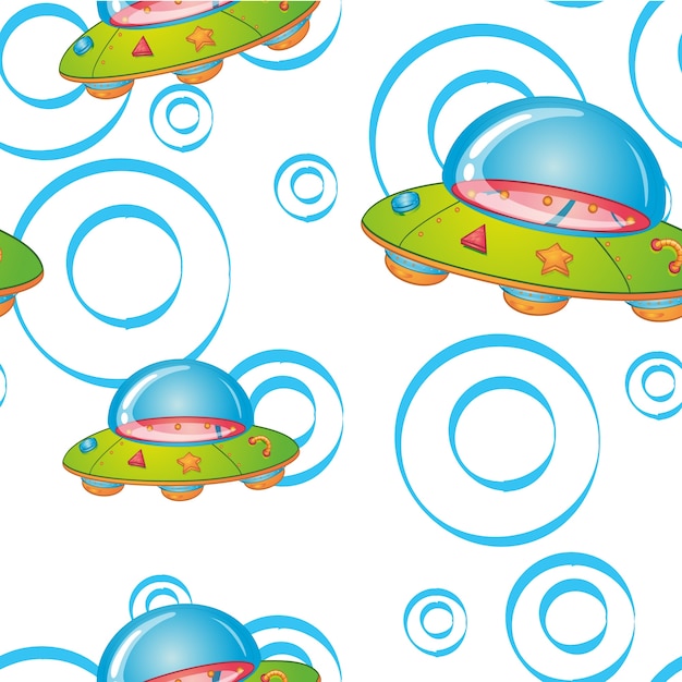 Whimsical Alien Spacecraft Collage with Swirling Bubbles | Jiffy Designs