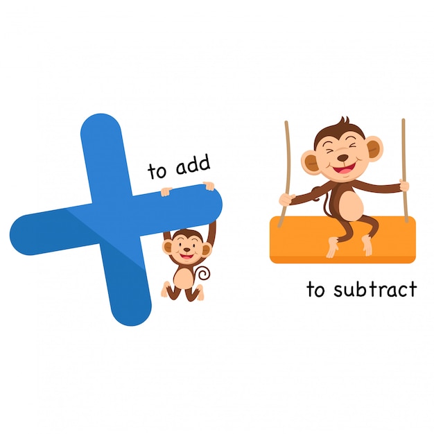 Cute Monkey Characters Teaching Addition and Subtraction Concepts ...