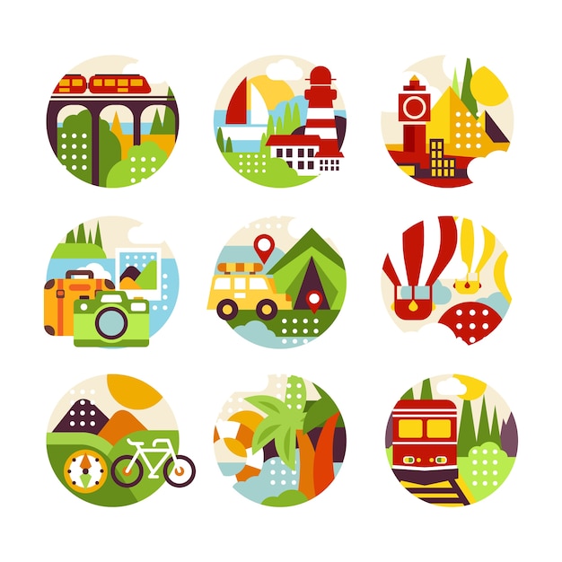 Vibrant Collection of Iconic Travel and Adventure Symbols | Jiffy Designs