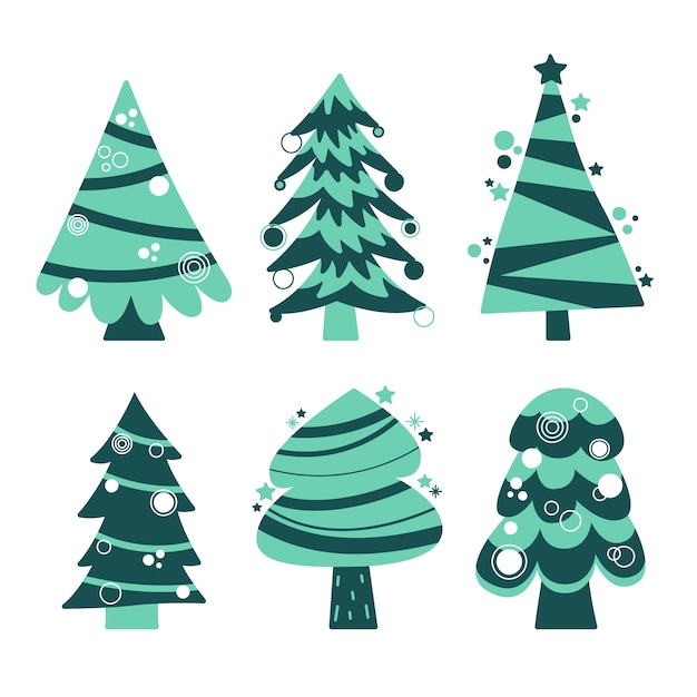 Diverse Collection of Stylized Christmas Trees in Shades of Green ...