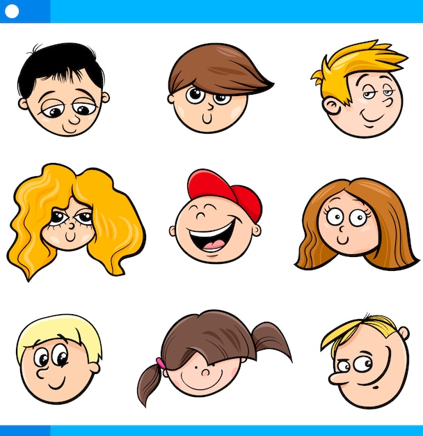 Vibrant Cartoon Faces Collection with Diverse Expressions and ...