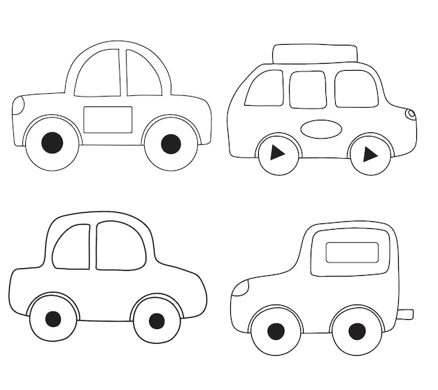 Simple Cartoon Cars in Minimalist Line Drawing Style | Jiffy Designs