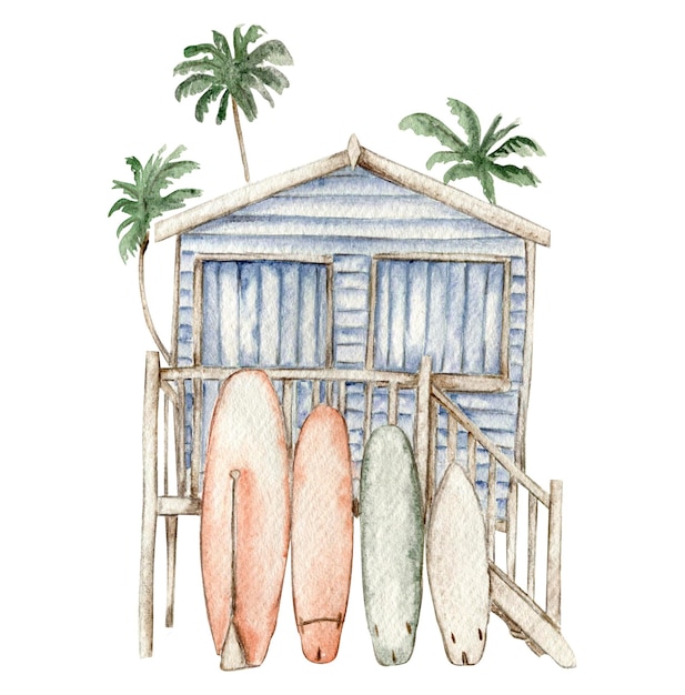 Tropical Beach Hut with Surfboards and Palm Trees | Jiffy Designs