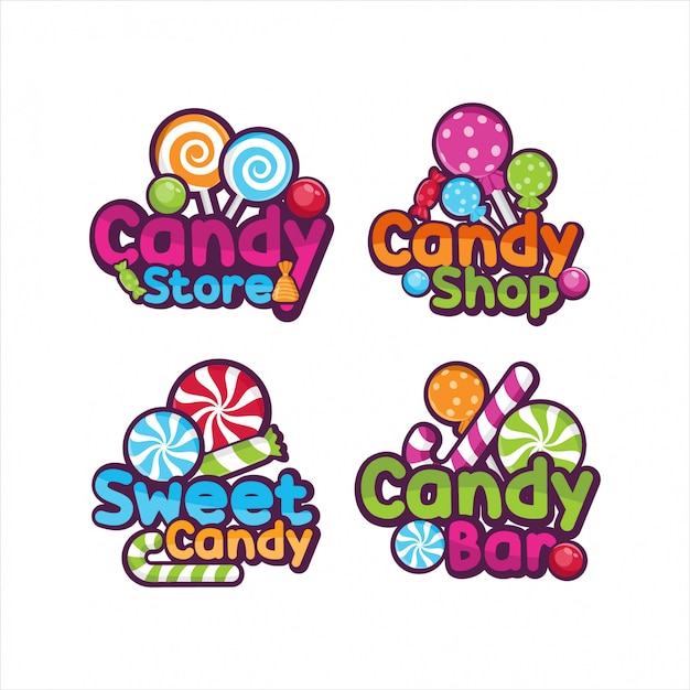 Colorful and Whimsical Candy Shop Logos with Swirls and Lollipops ...
