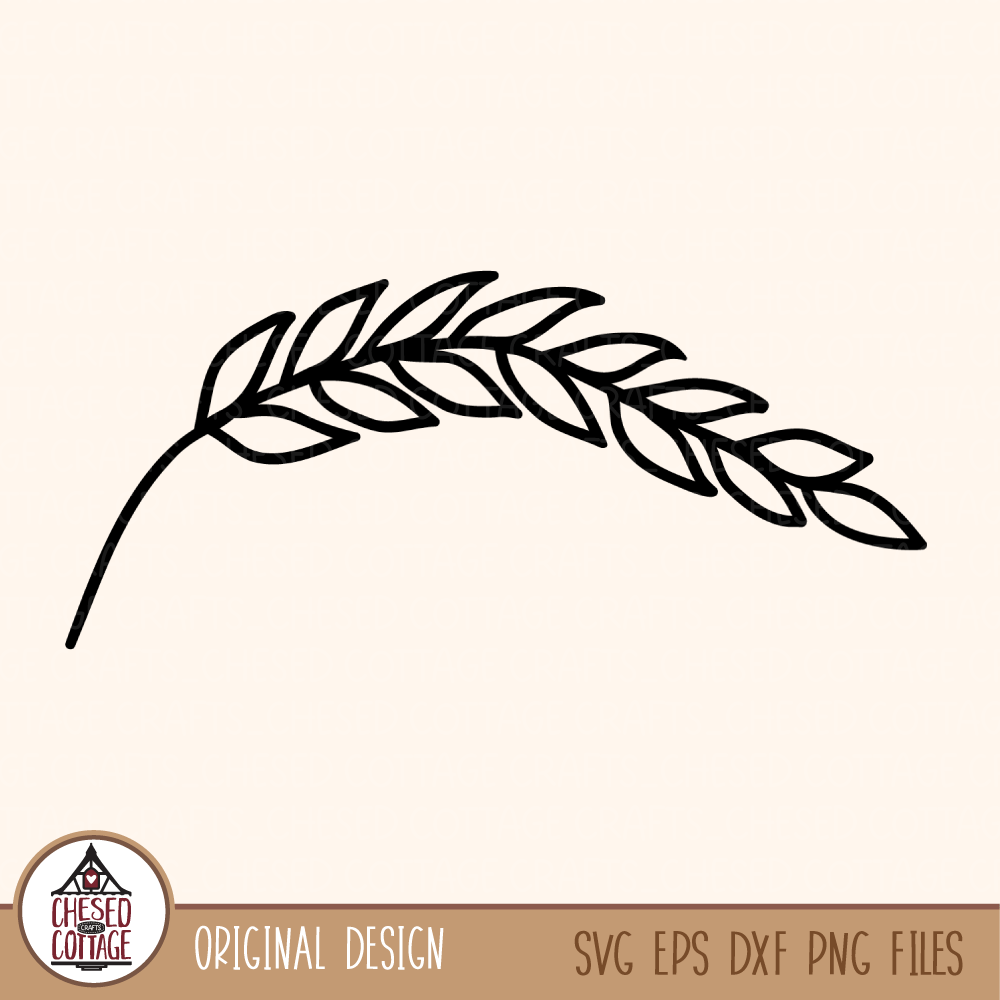 Curved Wheat Stalk with Elegant Black Outline and Stylized Leaves ...