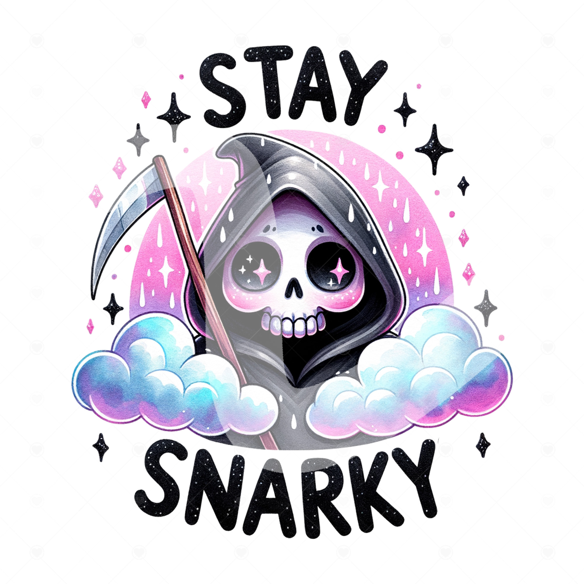 'Stay Snarky' Adorable Grim Reaper with Starry Eyes and Fluffy Clouds ...