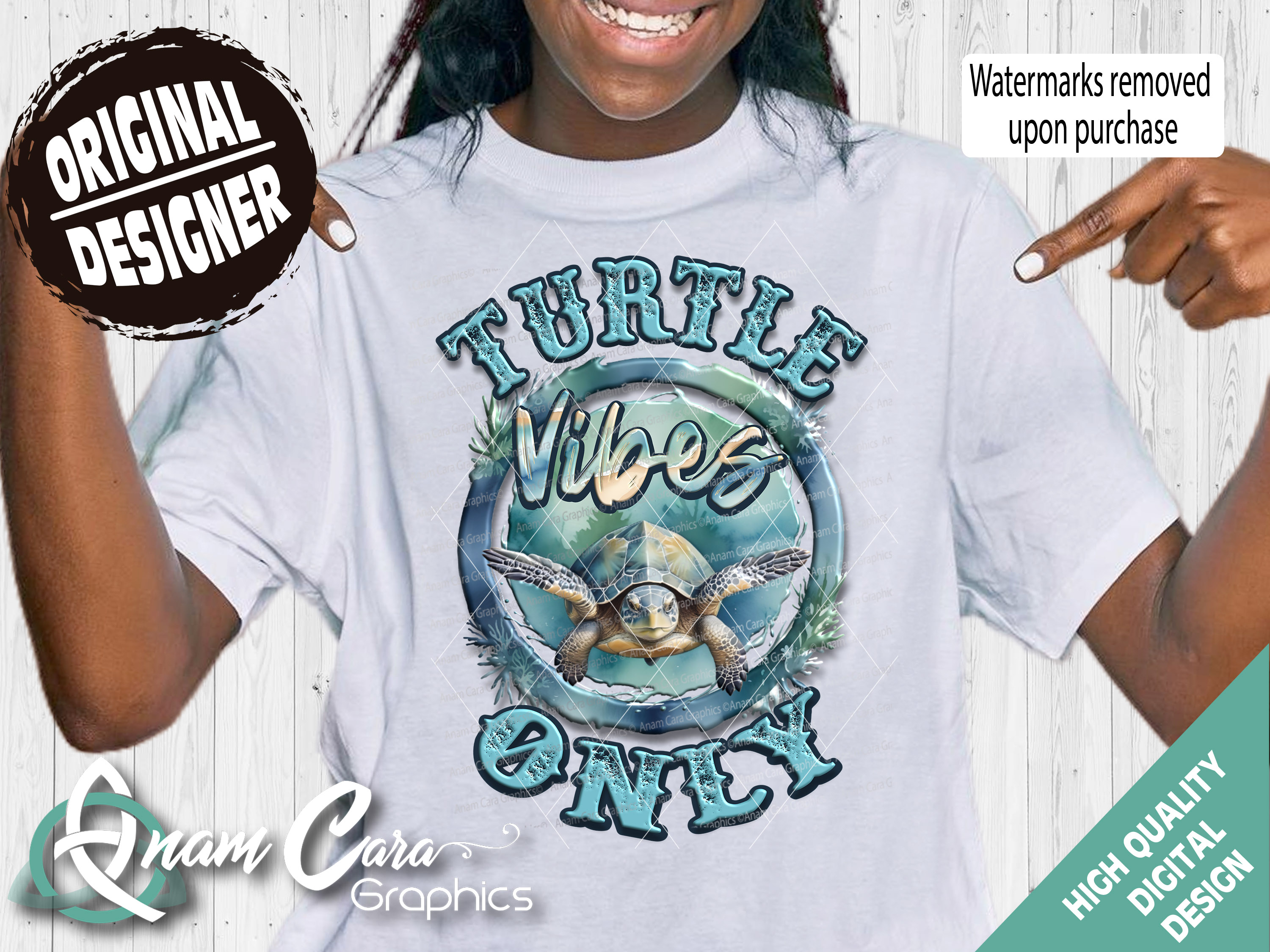 'Turtle Vibes Only' Aquatic Artwork with Tropical Sea Turtle and ...