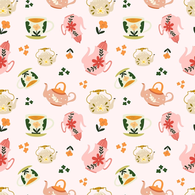 Charming Teapot Menagerie: A Playful Floral Tea Party Pattern | Jiffy ...