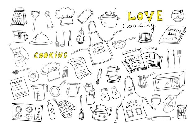 Hand-Drawn Culinary Collection with Cooking-Themed Illustrations ...