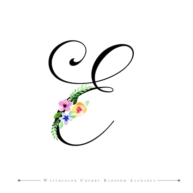 Elegant Floral Cursive Letter E with Vines and Flowers | Jiffy Designs