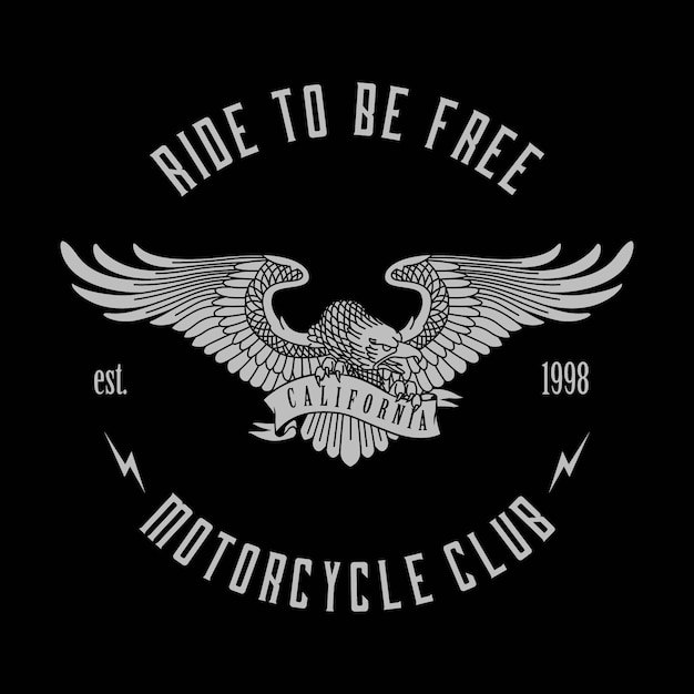 Vintage Motorcycle Club Emblem with Majestic Eagle Wings | Jiffy Designs
