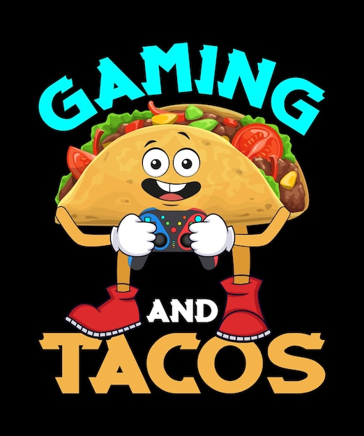 Taco-Themed Gamer Mascot Embracing Video Game Controller | Jiffy Designs