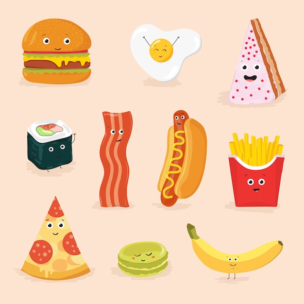 Delightful Collection of Whimsical Cartoon Food Icons | Jiffy Designs