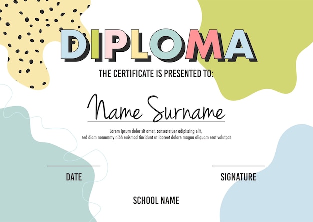 Colorful Diploma Certificate Awarded to Name Surname | Jiffy Designs