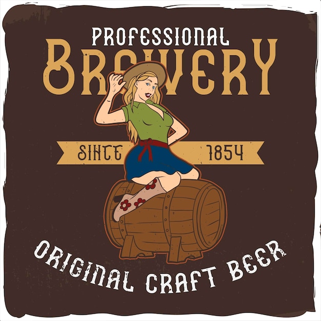 Vintage Professional Brewery Emblem with Iconic Beer Maiden | Jiffy Designs