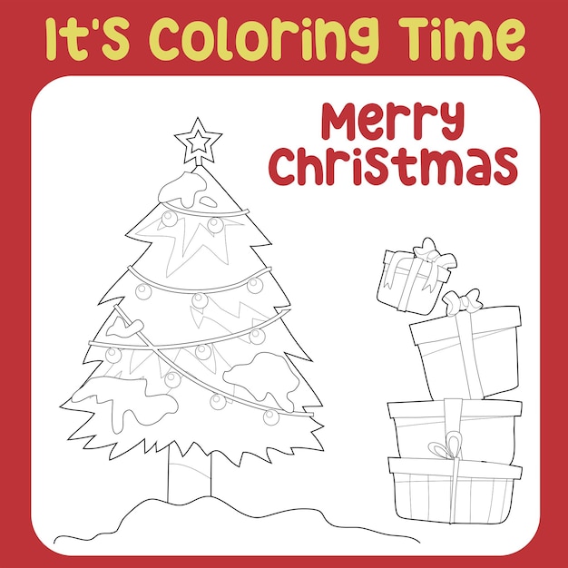 Festive Christmas Tree and Gift Boxes Coloring Page | Jiffy Designs