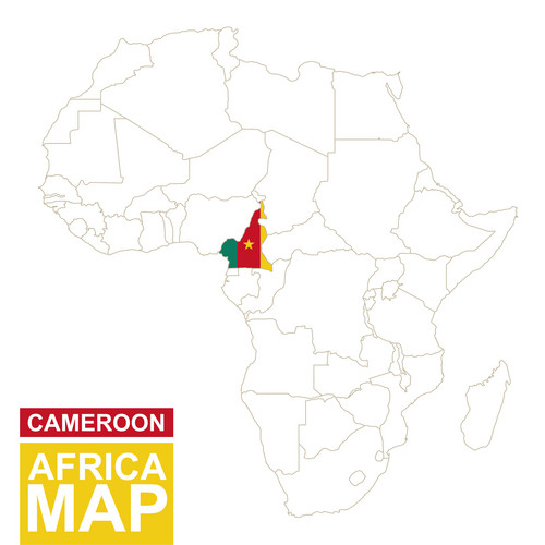 Africa Contoured Map With Highlighted Cameroon. Cameroon Map And Flag On Africa Map. Vector ...