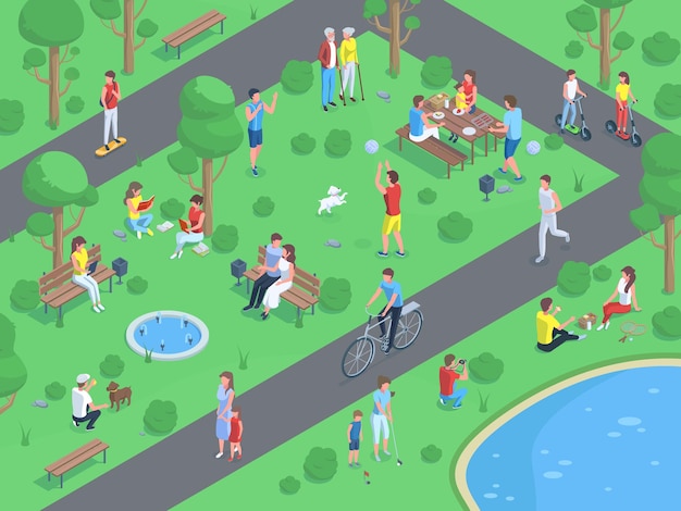 Vibrant Park Scene with Diverse People Enjoying Outdoor Activities ...