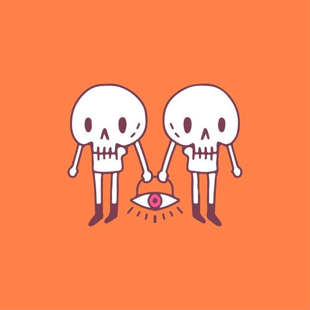 Playful Skeleton Duo on Vibrant Orange Background | Jiffy Designs