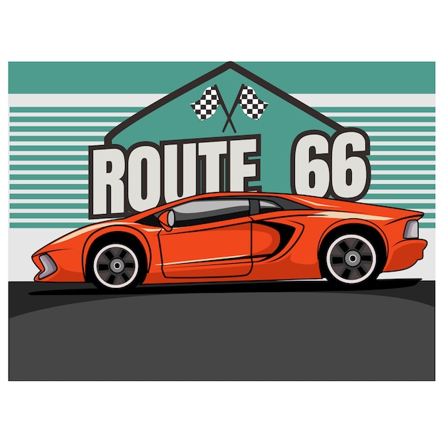 Iconic Route 66 Sports Car Design with Checkered Flag | Jiffy Designs