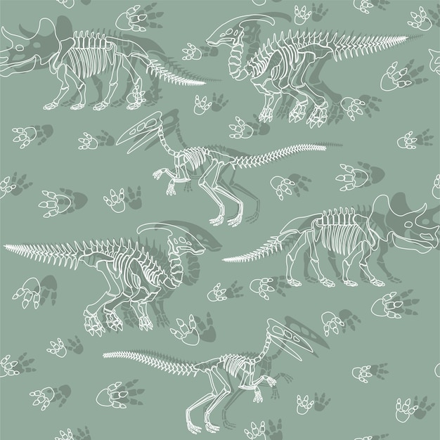Prehistoric Fossil Skeletons Embedded in Serene Sage Green Backdrop ...