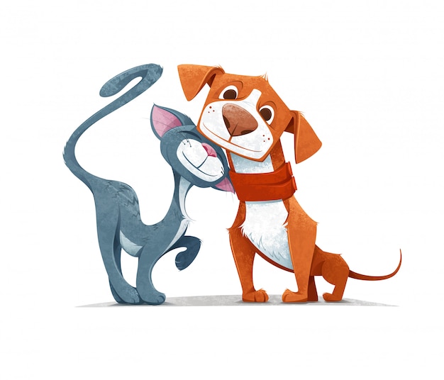 Playful Pups: A Mischievous Duo of Cartoon Dogs Embracing | Jiffy Designs