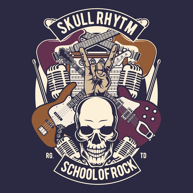 Skull Rhythm: A Rocking Skull Emblem with Retro Musical Motifs | Jiffy ...
