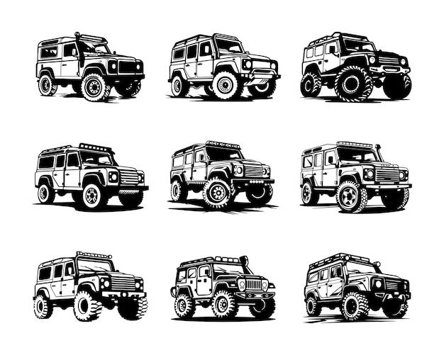 Rugged Off-Road Utility Vehicles in Striking Monochrome Illustrations ...