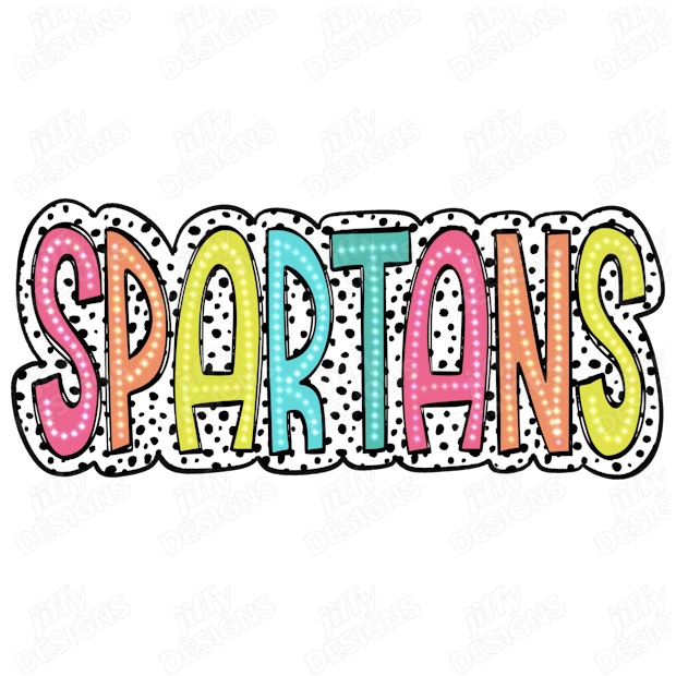 'Spartans' Colorful Bubble Letters with Dotted Outline and White Fill ...
