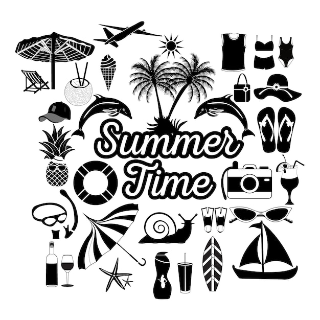Diverse Collection of Summer-Themed Silhouette Icons | Jiffy Designs