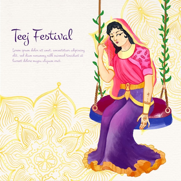 Vibrant Celebration of Teej Festival in Colorful Illustration | Jiffy ...