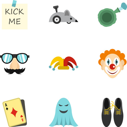 Funny Joke Icons Set. Flat Illustration Of 9 Funny Joke Vector Icons ...