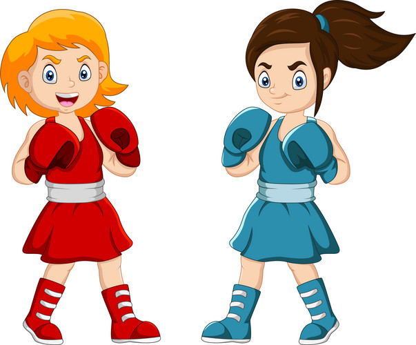 Illustration Of Cartoon Two Girl Stand For The Fight | Jiffy Designs