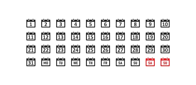 Minimalist Calendar Grid with Numerical Dates and Weekday Abbreviations ...