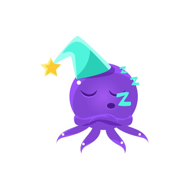 Sleepy Octopus in Colorful Wizard Hat and Star | Jiffy Designs