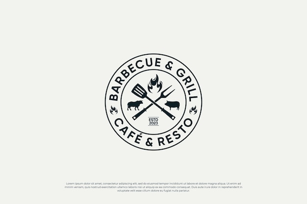 Rustic Barbecue and Grill Café Logo with Crossed Utensils | Jiffy Designs