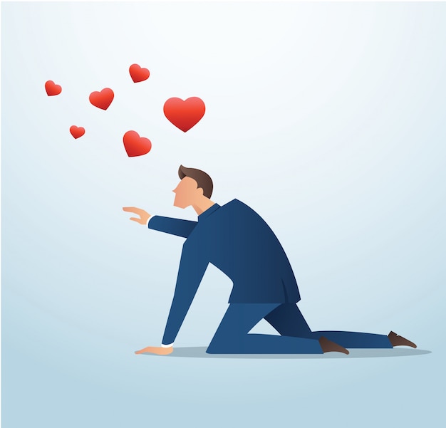 Man Catching Floating Red Heart Shapes with Hands Outstretched | Jiffy ...