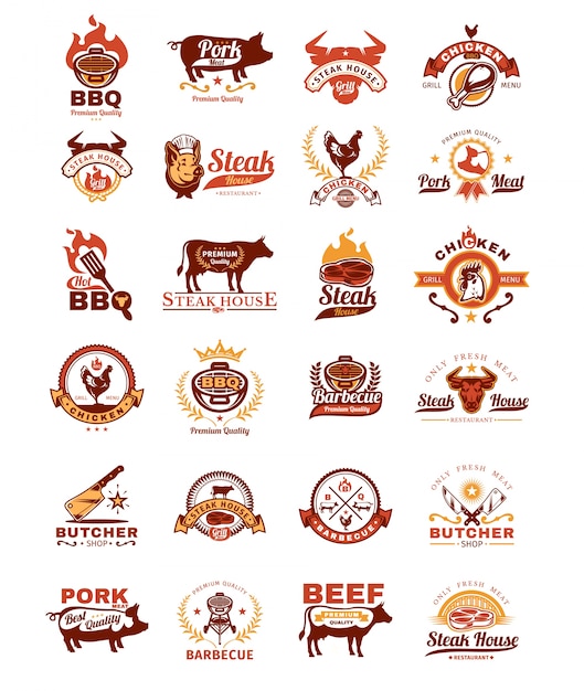 Diverse Collection of Vibrant Meat-Themed Emblems and Logos | Jiffy Designs
