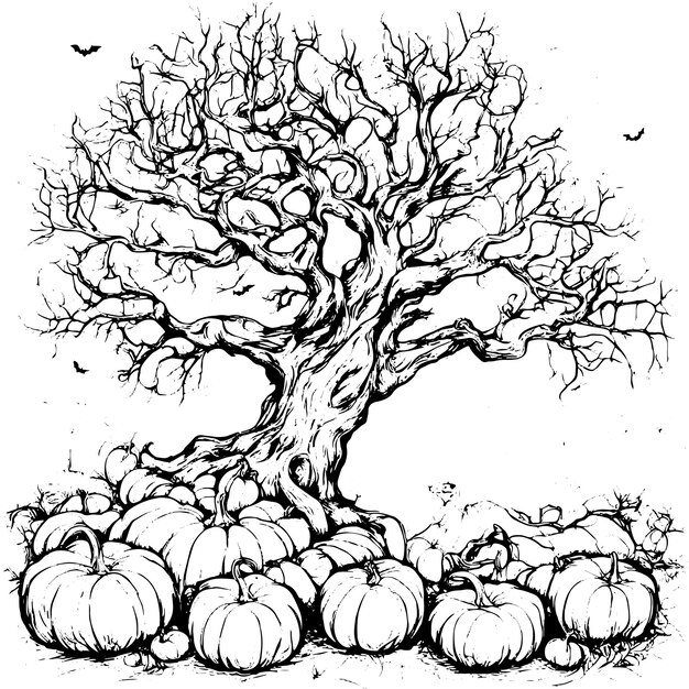 Spooky Autumn Tree with Pumpkins Silhouette | Jiffy Designs