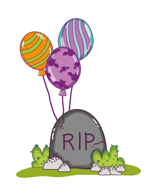 Whimsical Gravestone with Colorful Balloons and Frog Illustration ...