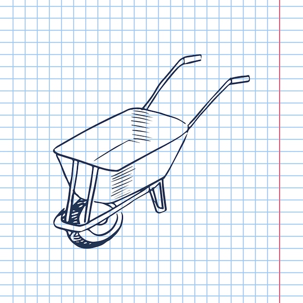 Vintage Illustrated Wheelbarrow on Checkered Graph Paper | Jiffy Designs