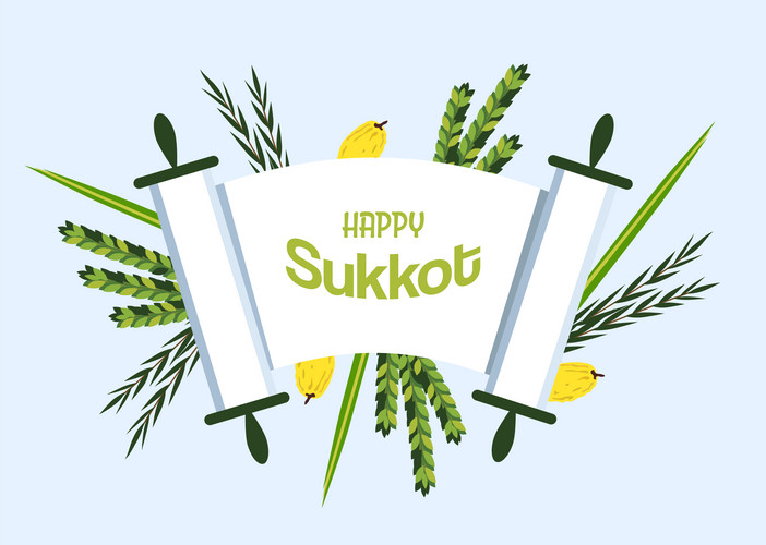 Jewish Holiday Sukkot. Torah With Lulav, ,Etrog, Arava And Hadas. Four Species Symbols Date Palm ...