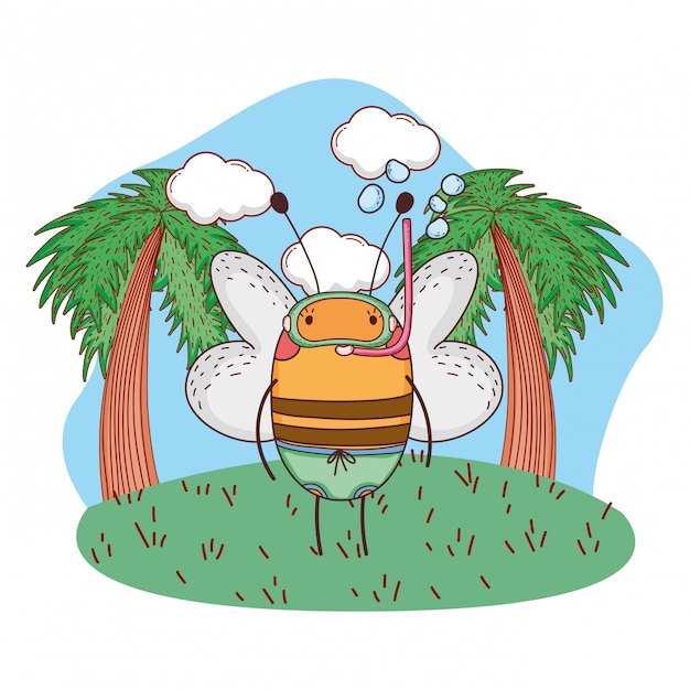 Whimsical Bee Soaring Through Lush Tropical Landscape | Jiffy Designs