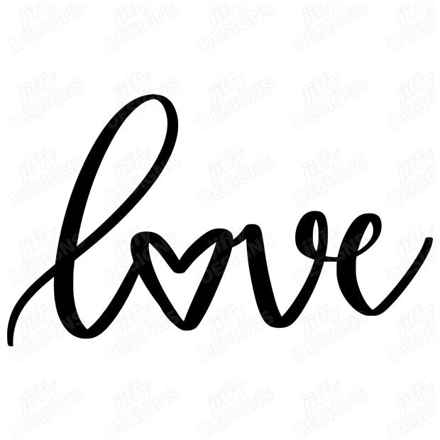 'Love' Elegant Cursive Script with Heart-Shaped 'O' | Jiffy Designs