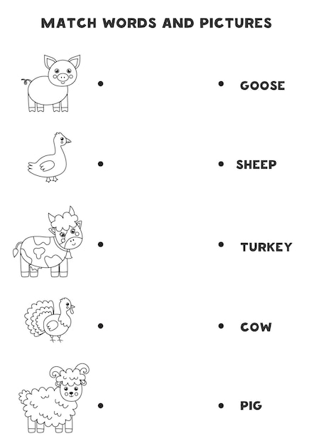 Matching Farm Animals and Their Names | Jiffy Designs